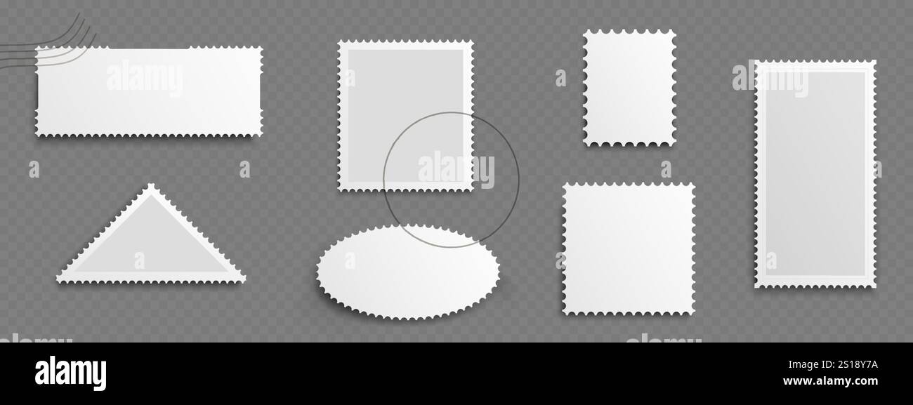 Postage stamps set isolated on transparent background. Vector realistic ...
