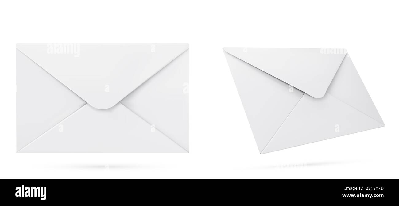 Realistic white paper envelope from different angles. Clean postal ...