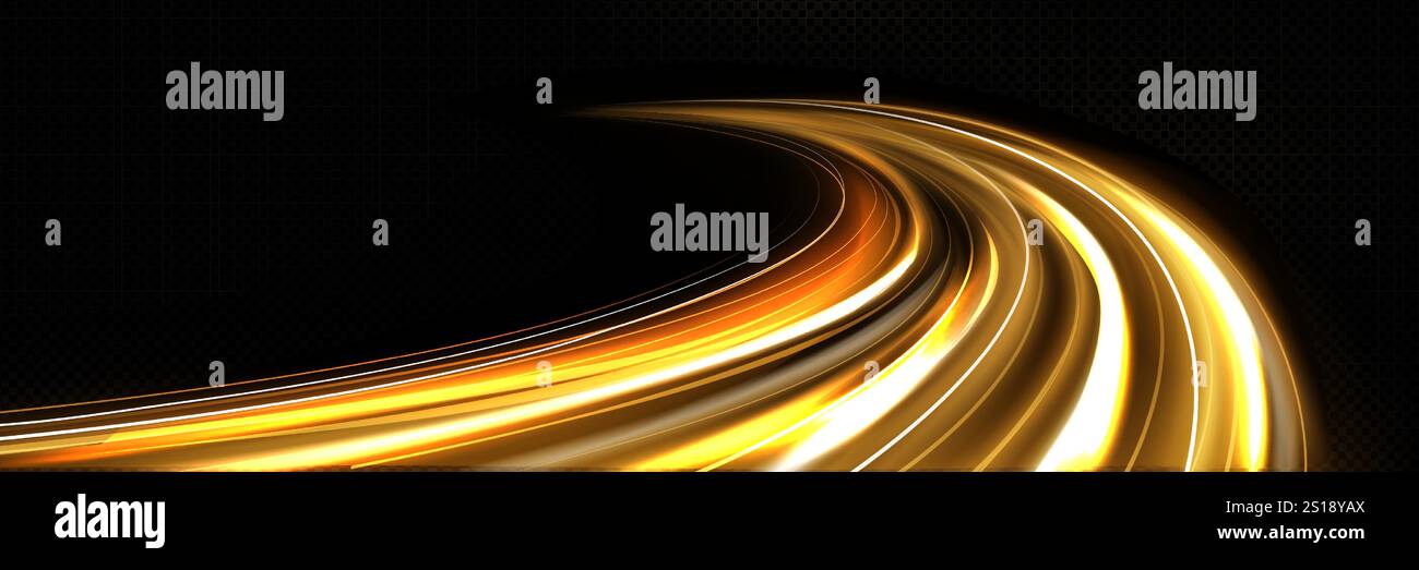 Speed light trails with golden effect on black background - luminous ...
