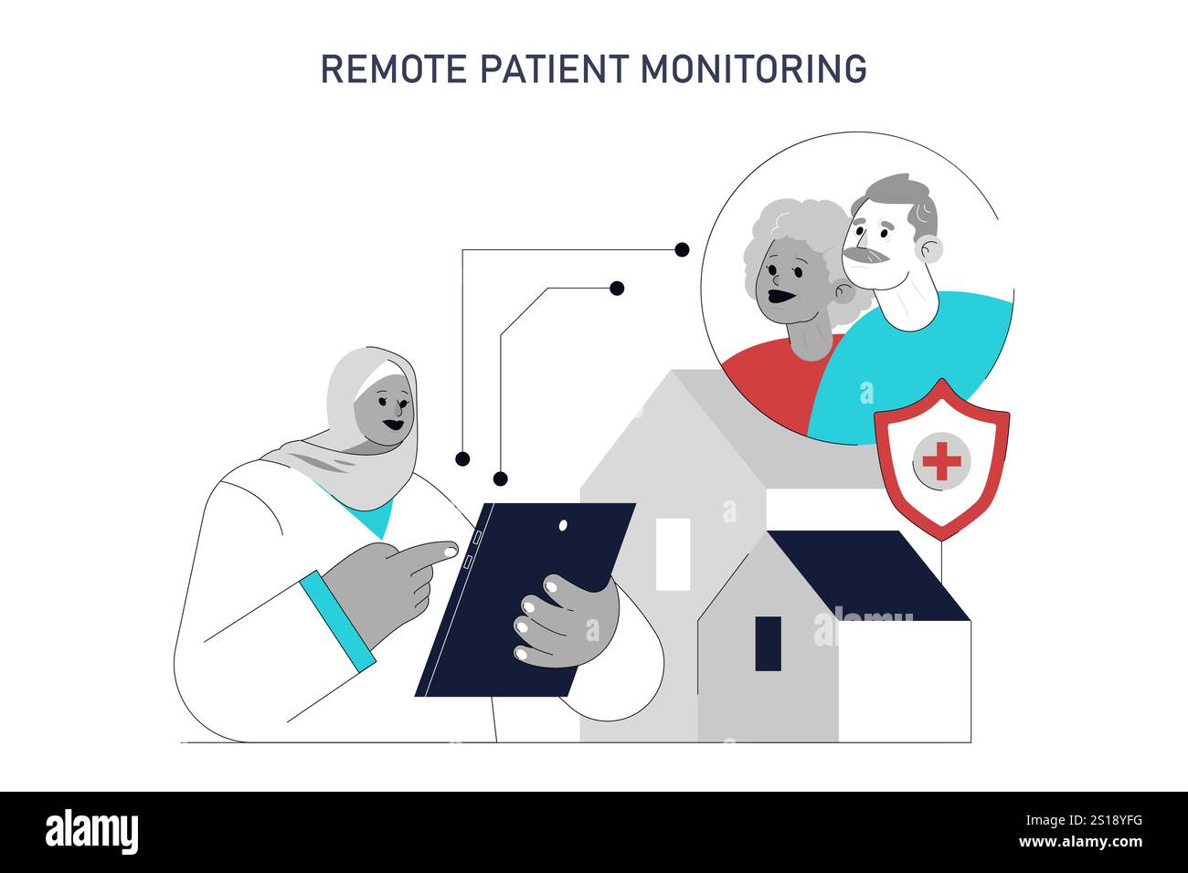 Remote patient monitoring concept. A healthcare professional uses a ...