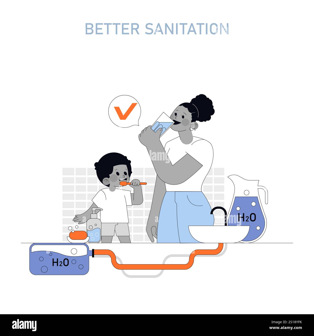 Healthy living concept. Mother and child practicing good hygiene with ...