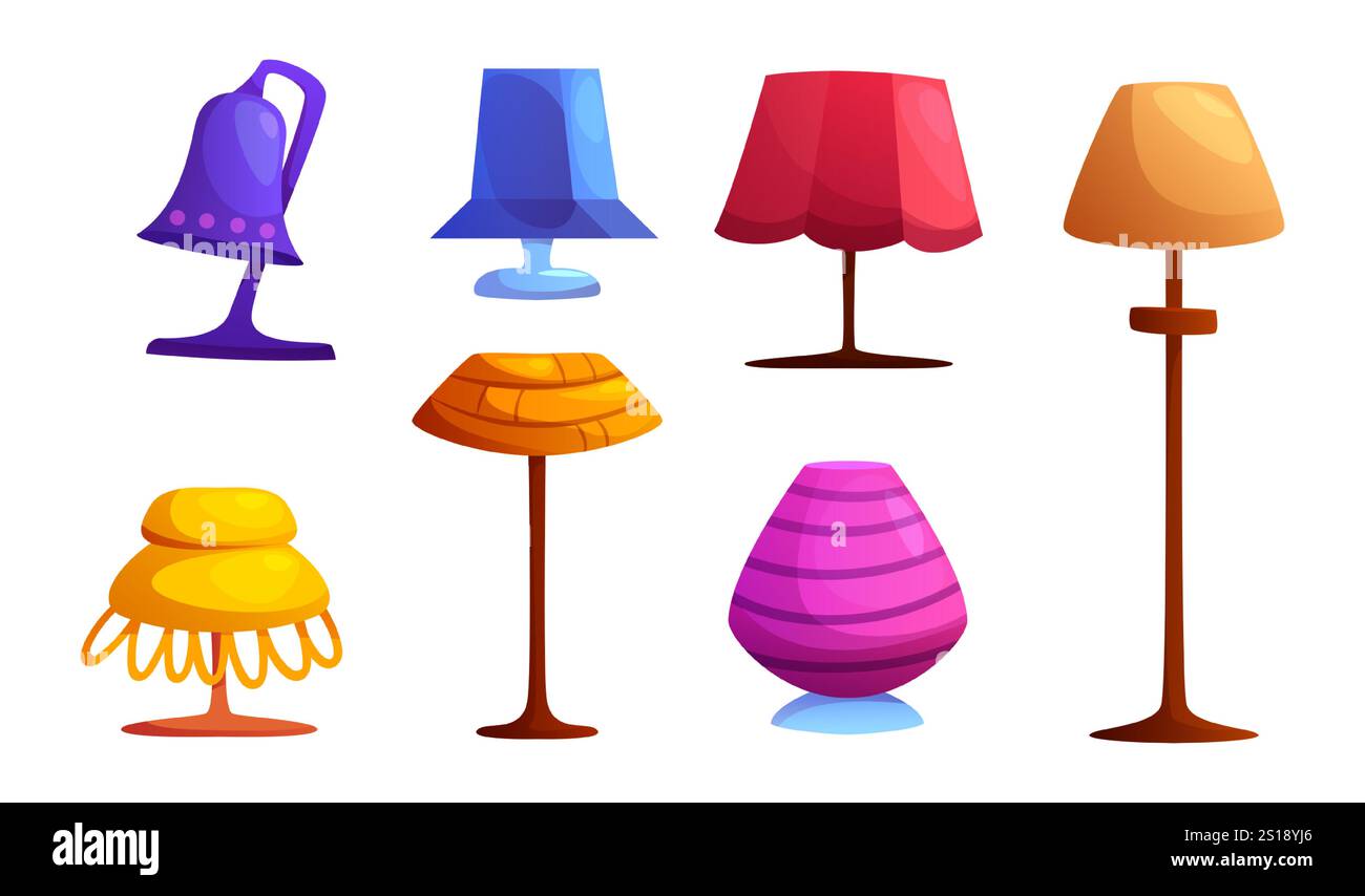 Home lamps set isolated on white background. Vector cartoon ...