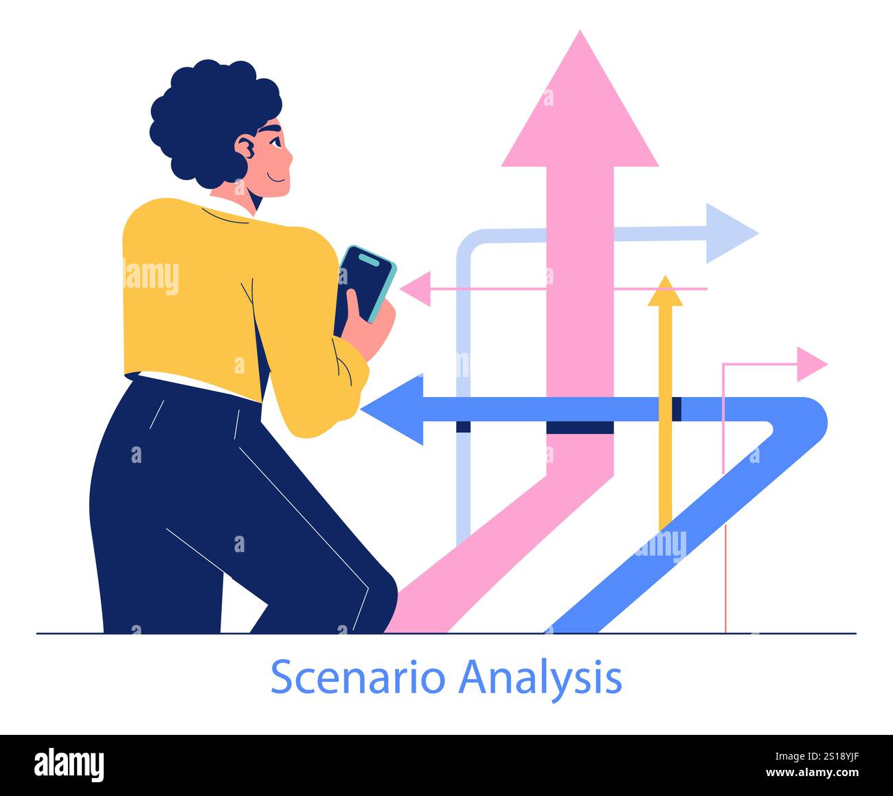 Forecasting concept. Businesswoman analyzing potential outcomes with a ...
