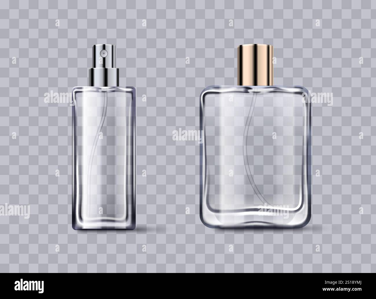 Fragrance glass bottle mockups set - transparent rectangular containers ...