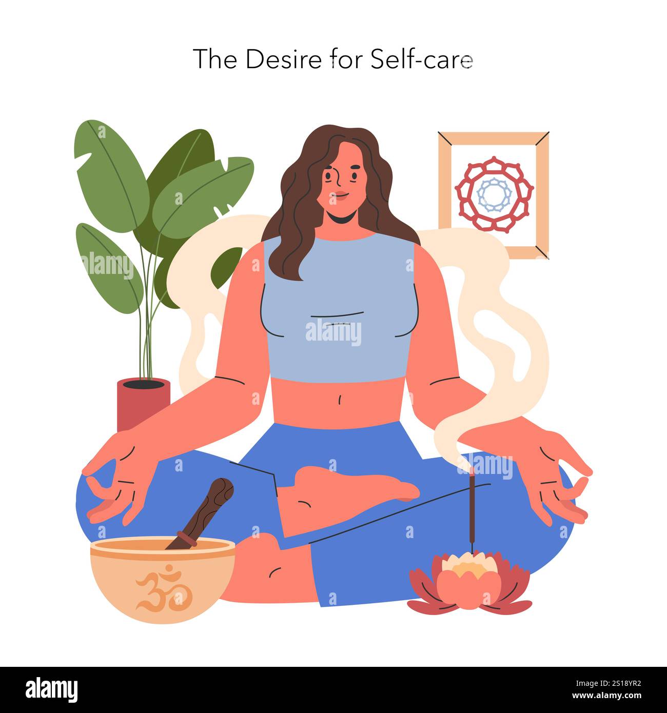 Women Midlife Crisis concept. Illustration of a woman in a peaceful ...