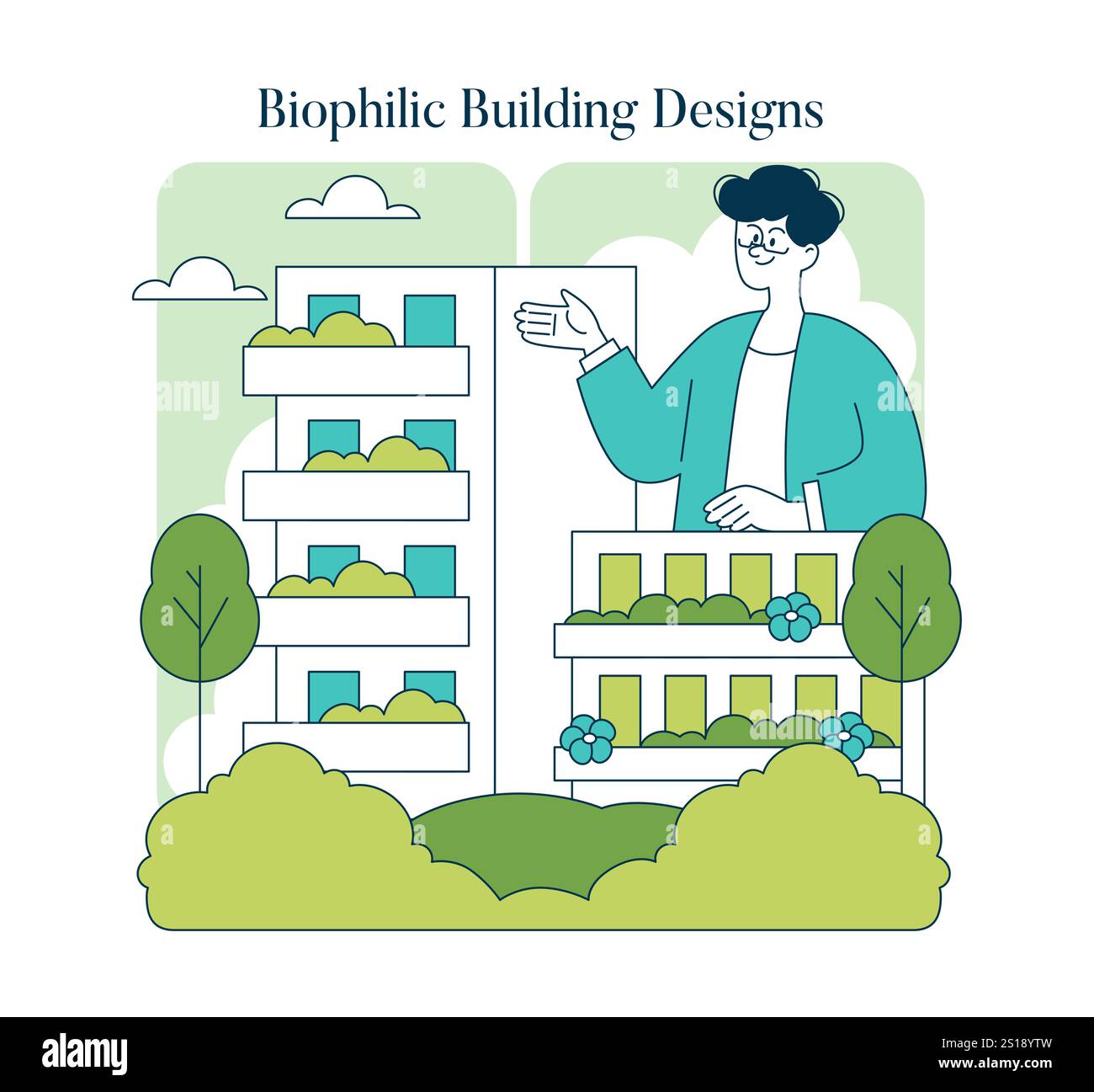 Green Infrastructure concept. Person presenting eco-friendly building ...