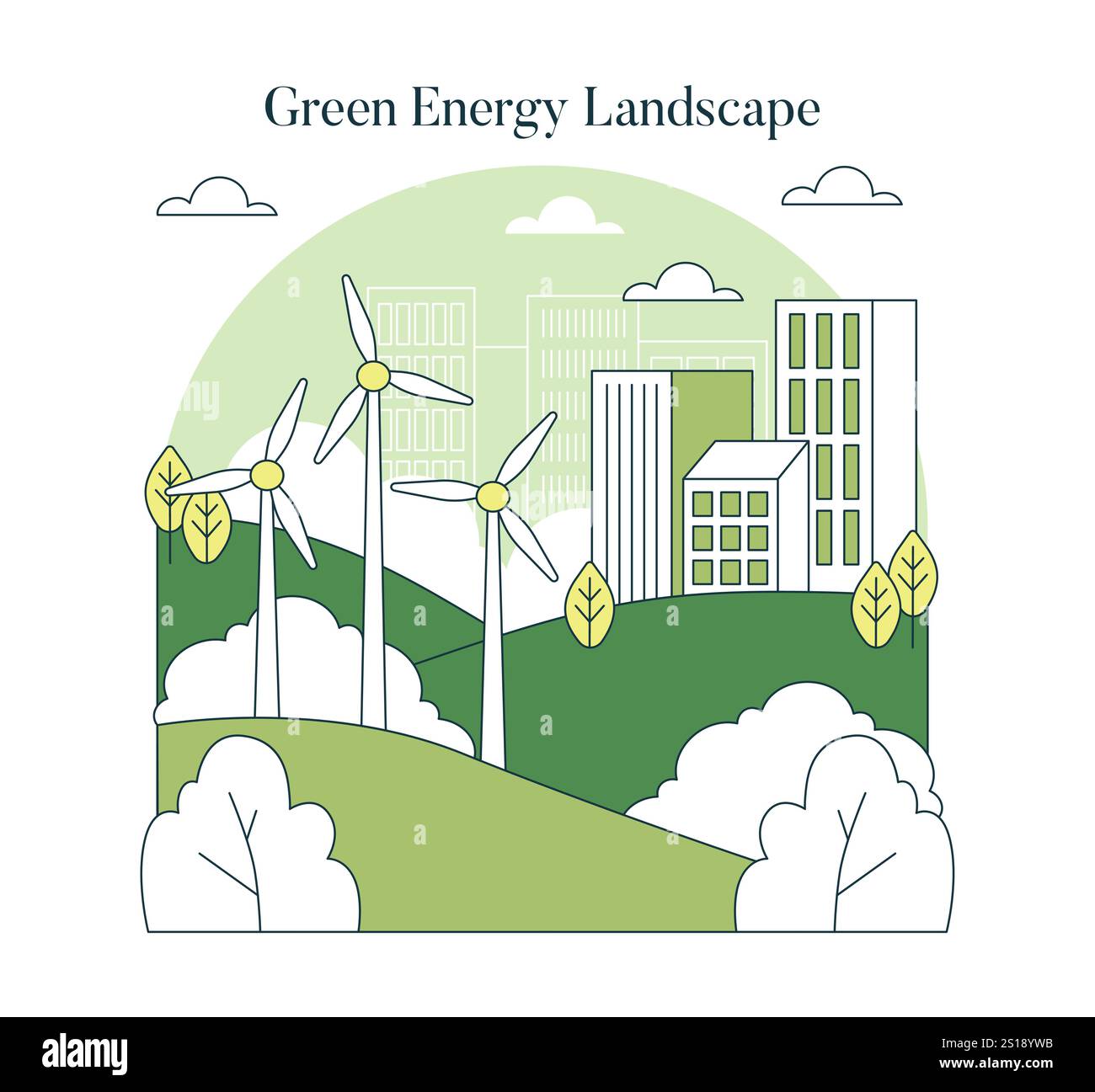 Green Energy Landscape concept. Illustration depicting sustainable ...