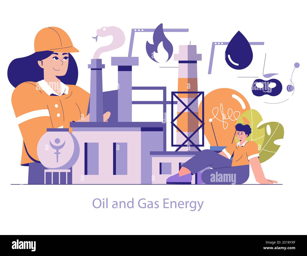 Oil and Gas Energy concept. Representation of industrial work in fuel production, featuring ...