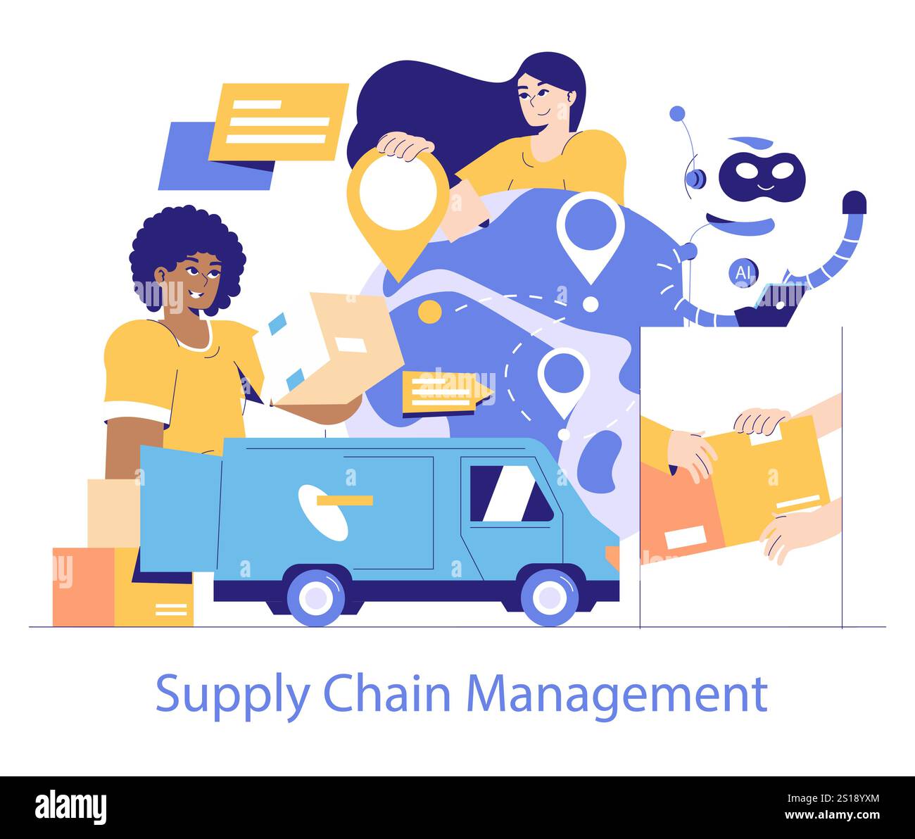 Logistics Automation concept. Efficient supply chain management with AI assistance and digital ...