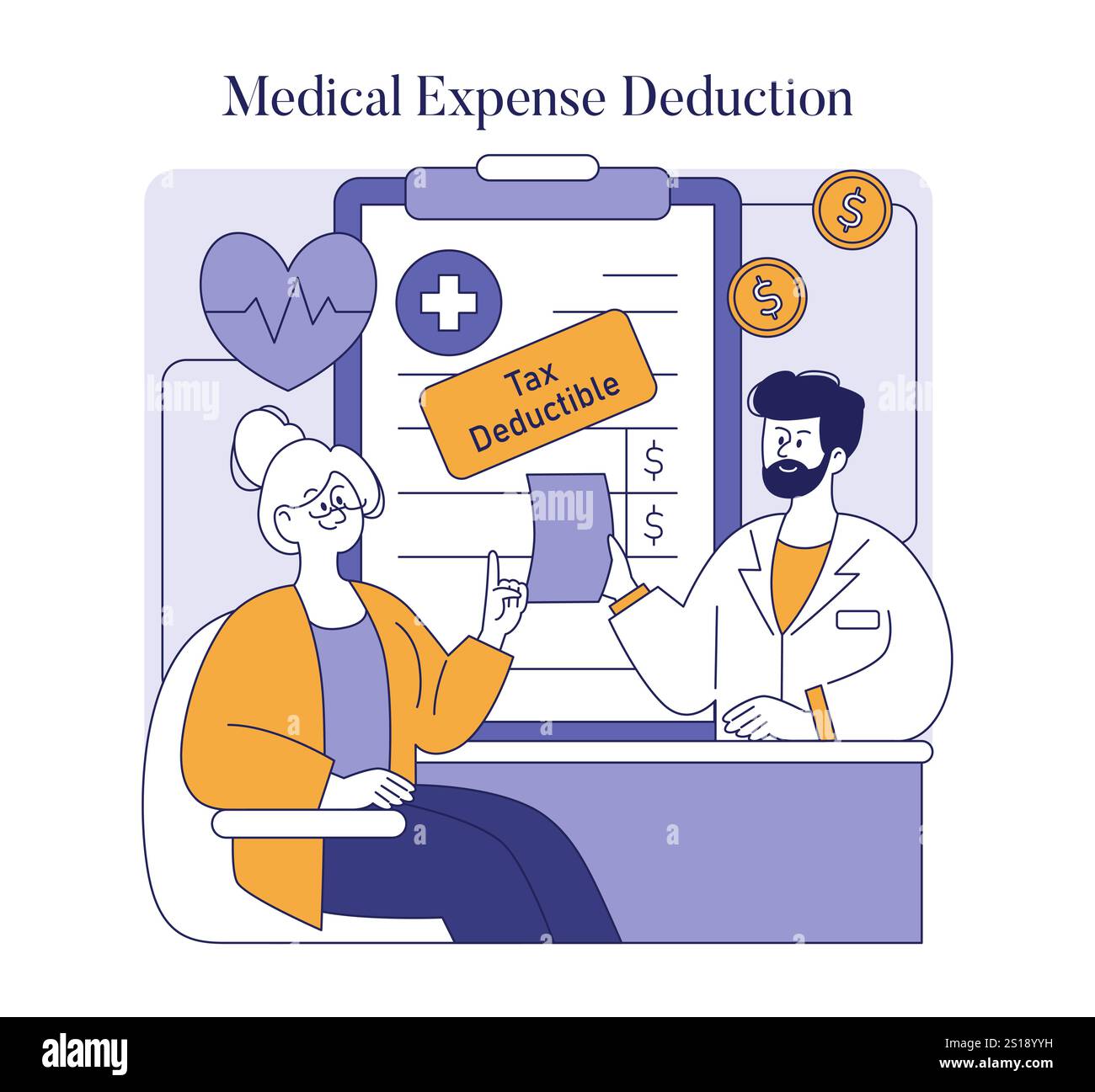 Tax Deductions concept. Illustration of a patient learning about ...