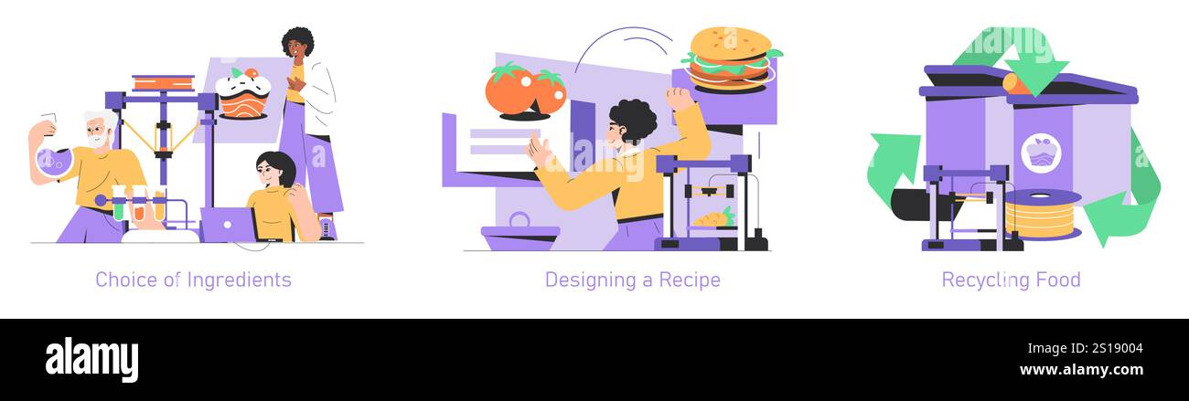 3D printing food process set. Selecting ingredients, creating recipes ...
