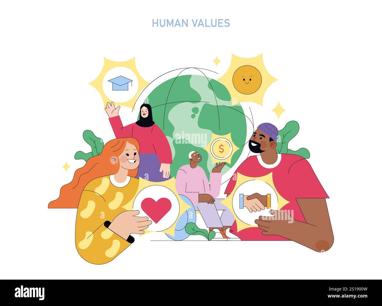 Human Values concept. Diverse individuals sharing universal values of ...