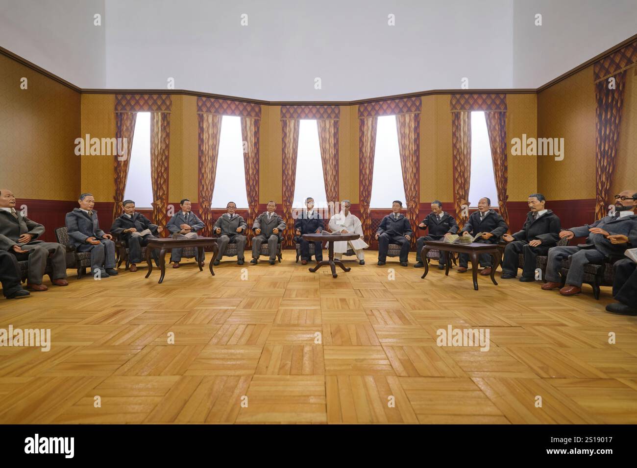 A diorama, recreation of a governing meeting, conference with Kim Koo ...