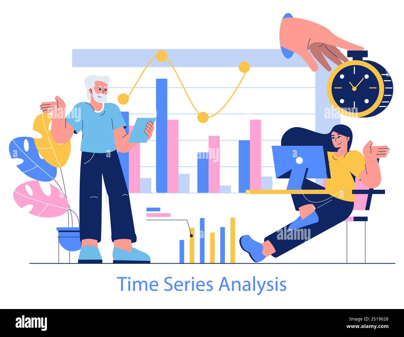 Time Series Analysis concept. Professionals analyze and forecast data trends over time ...