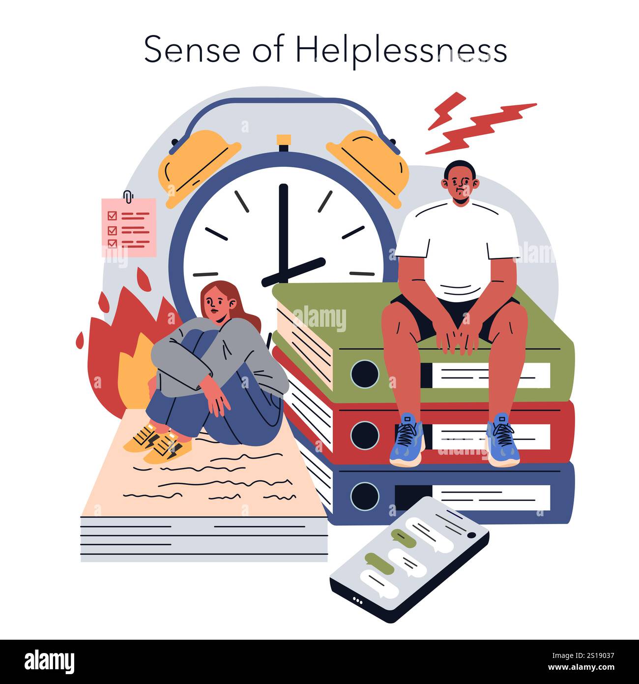 Burnout concept. Individuals overwhelmed by tasks and time pressure ...