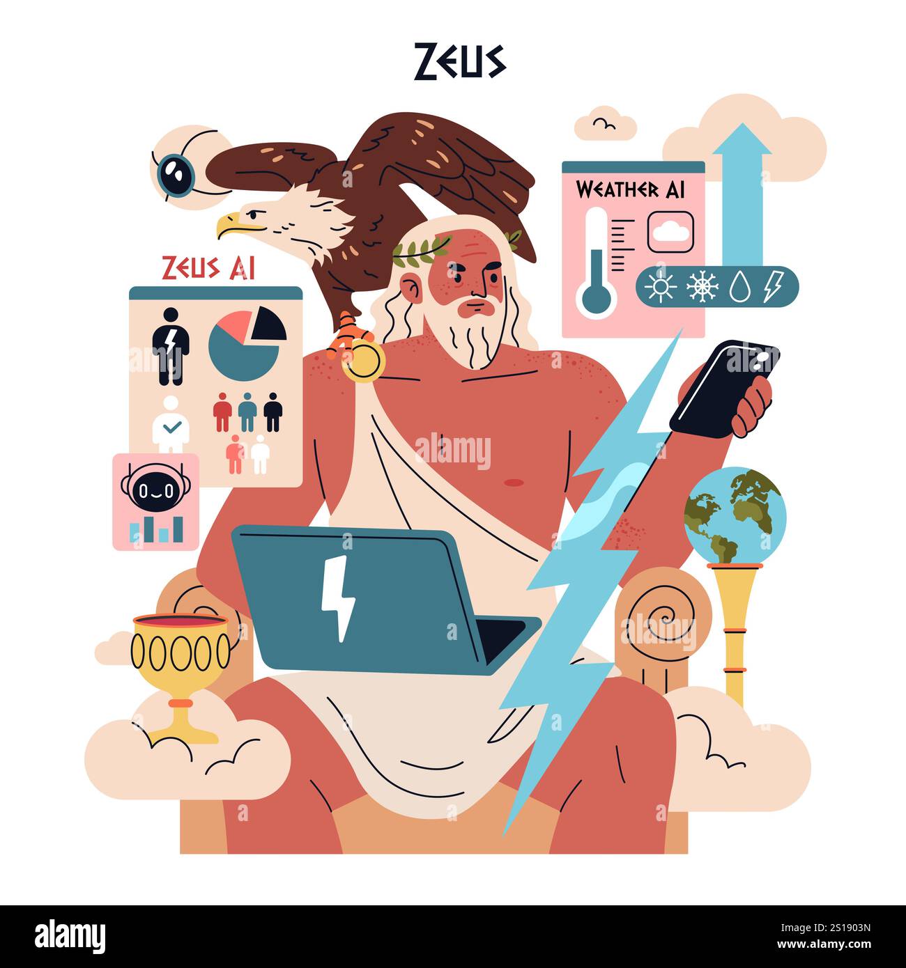 Olympic Gods Synergy AI concept. Zeus merges modern technology with ...