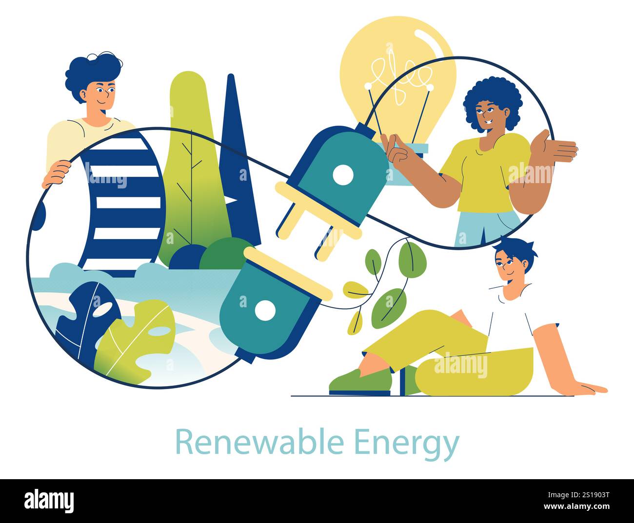 Renewable Energy concept. People connecting with nature promoting ...