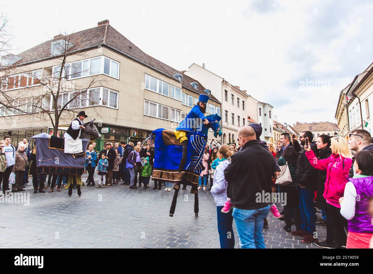BUDAPEST - MARCH 15: Performance of artists on stilts on a street in ...