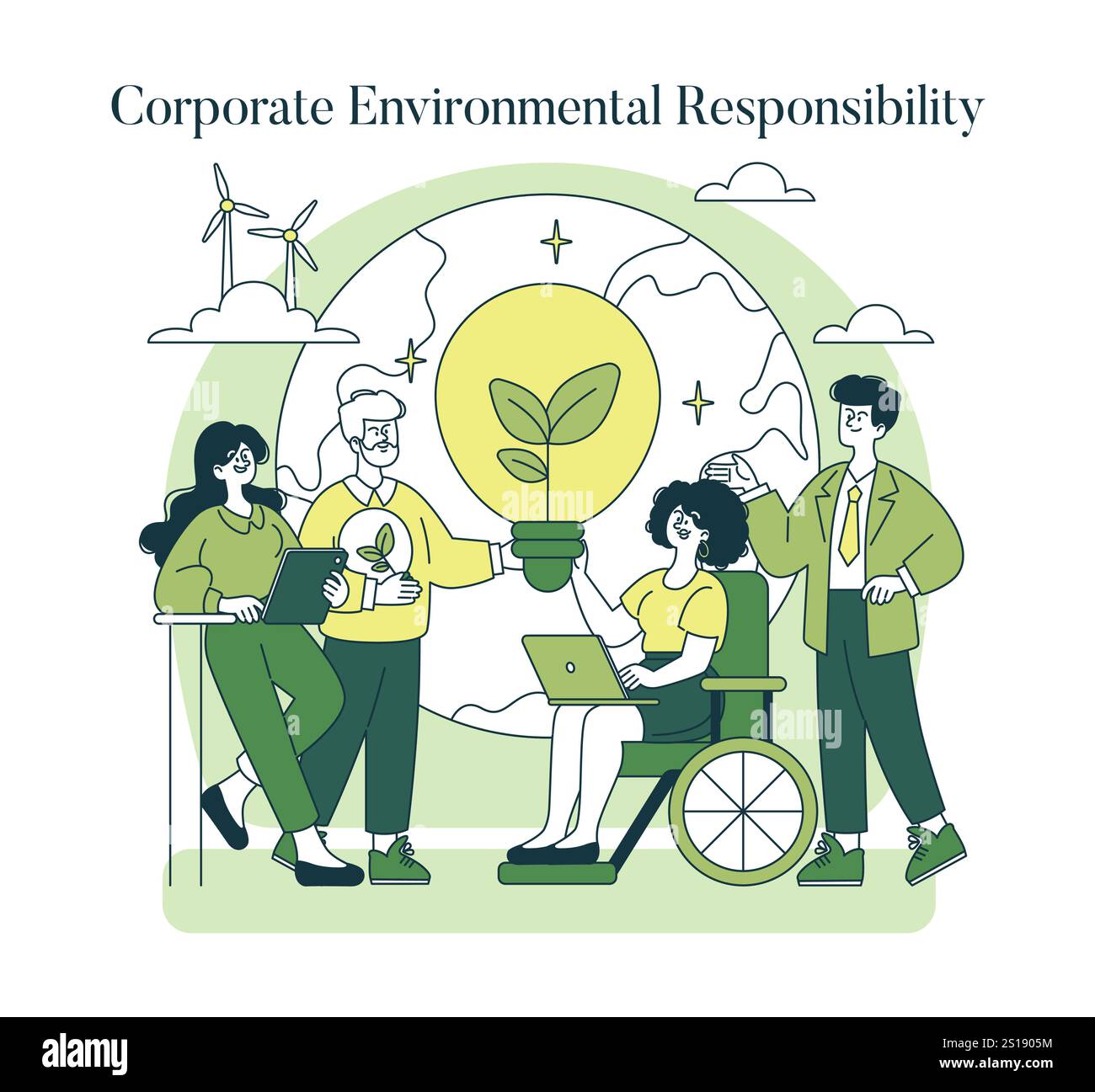 Corporate Environmental Responsibility concept. Team integrating ...