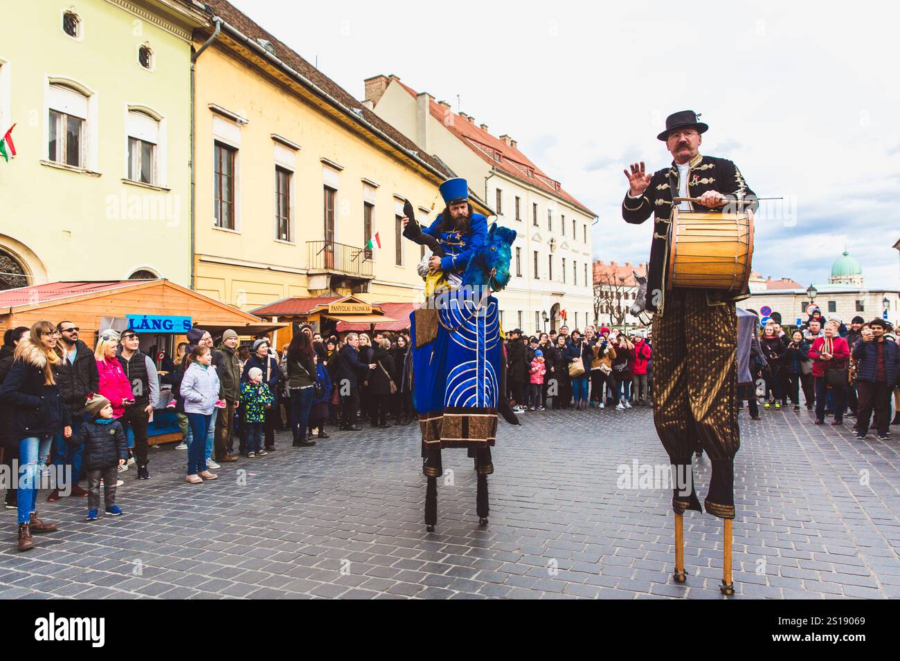 BUDAPEST - MARCH 15: Performance of artists on stilts on a street in ...