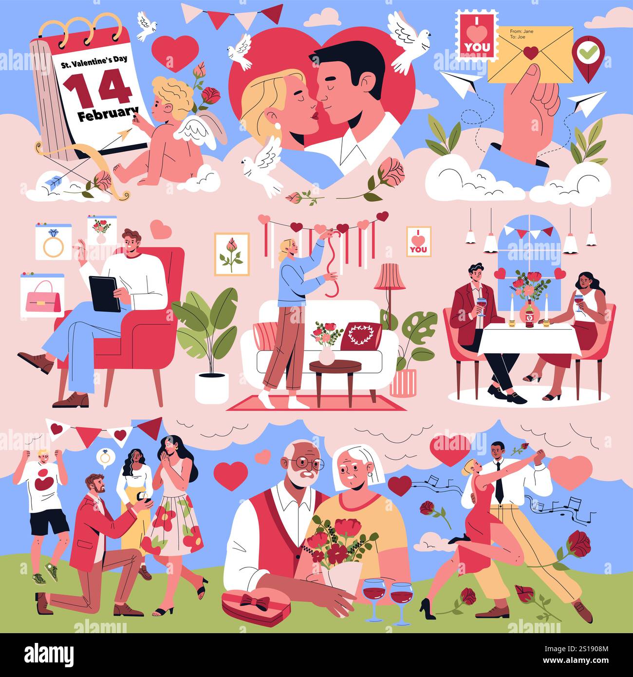 Valentine's Day illustration. A vibrant celebration of love featuring ...