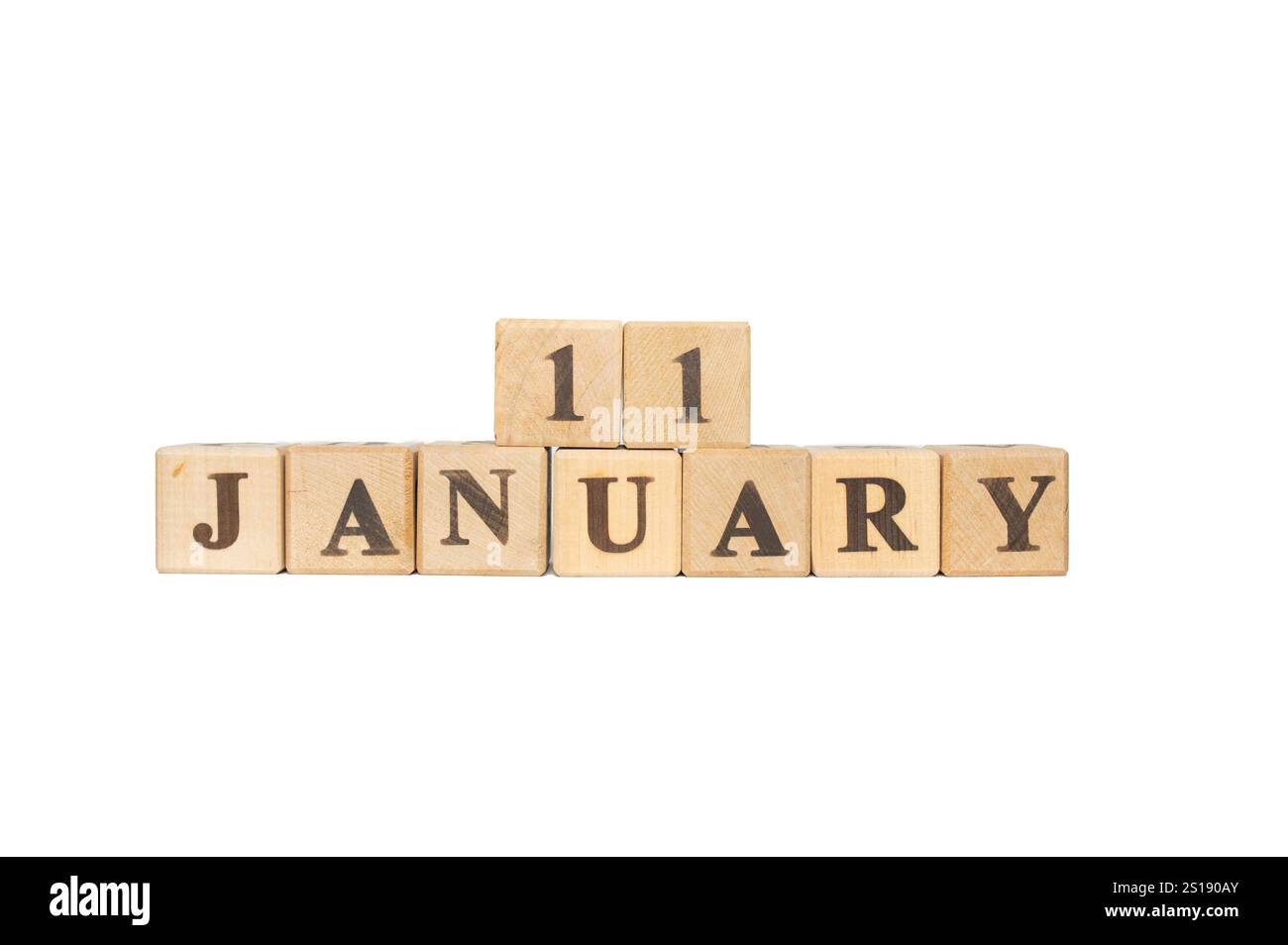 Wooden block calendar January 11 on white background. Miep Gies. Anne ...