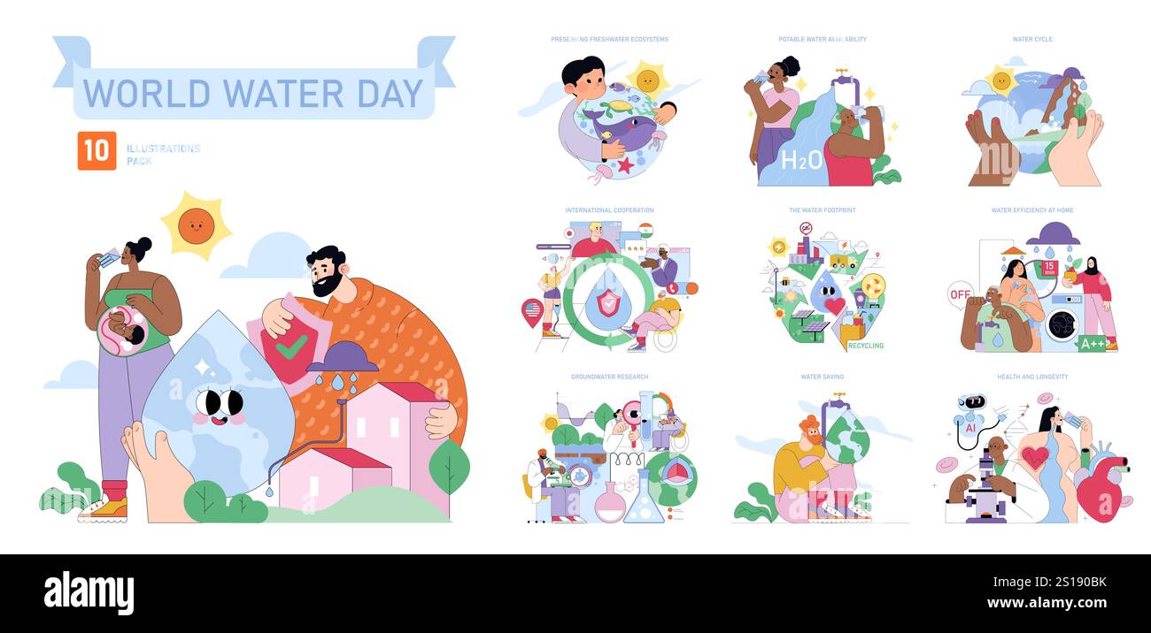 World Water Day illustration pack. Focus on the importance of water ...