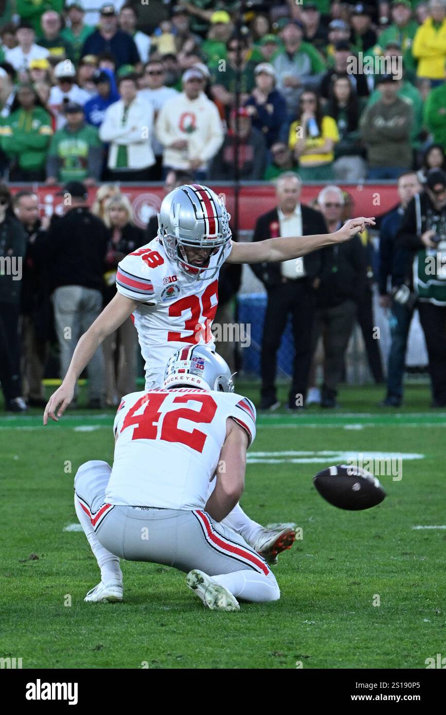 PASADENA, CA - JANUARY 01: Kicker Jayden Fielding #38 of the Ohio State ...