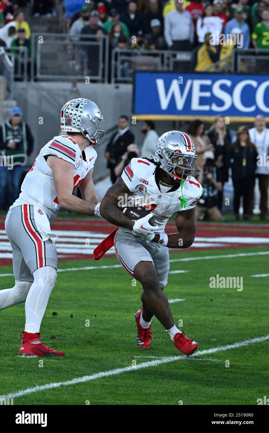 PASADENA, CA - JANUARY 01: Running Back Quinshon Judkins #1 of the Ohio ...