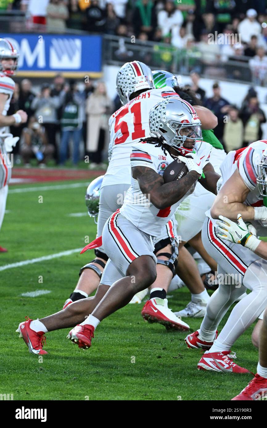 PASADENA, CA - JANUARY 01: Running Back Quinshon Judkins #1 of the Ohio ...