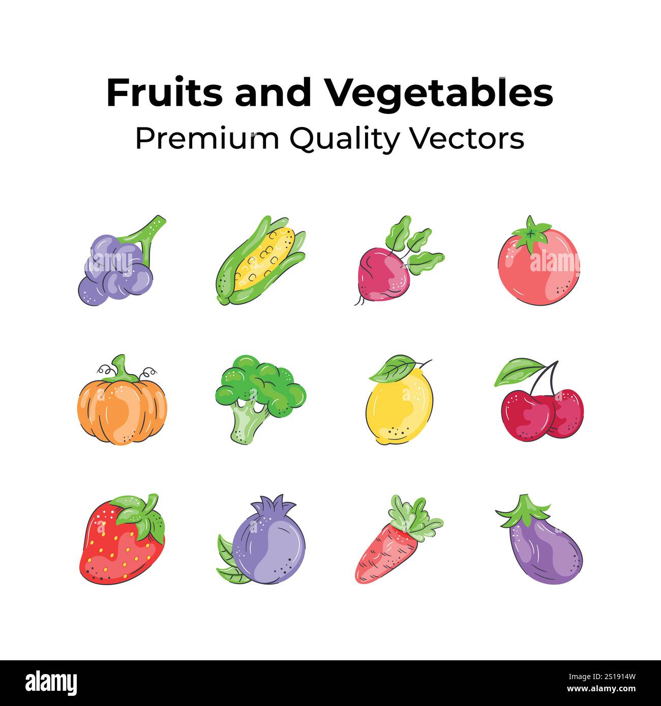 Fruits and Vegetables vectors, healthy and organic fresh fruits and ...