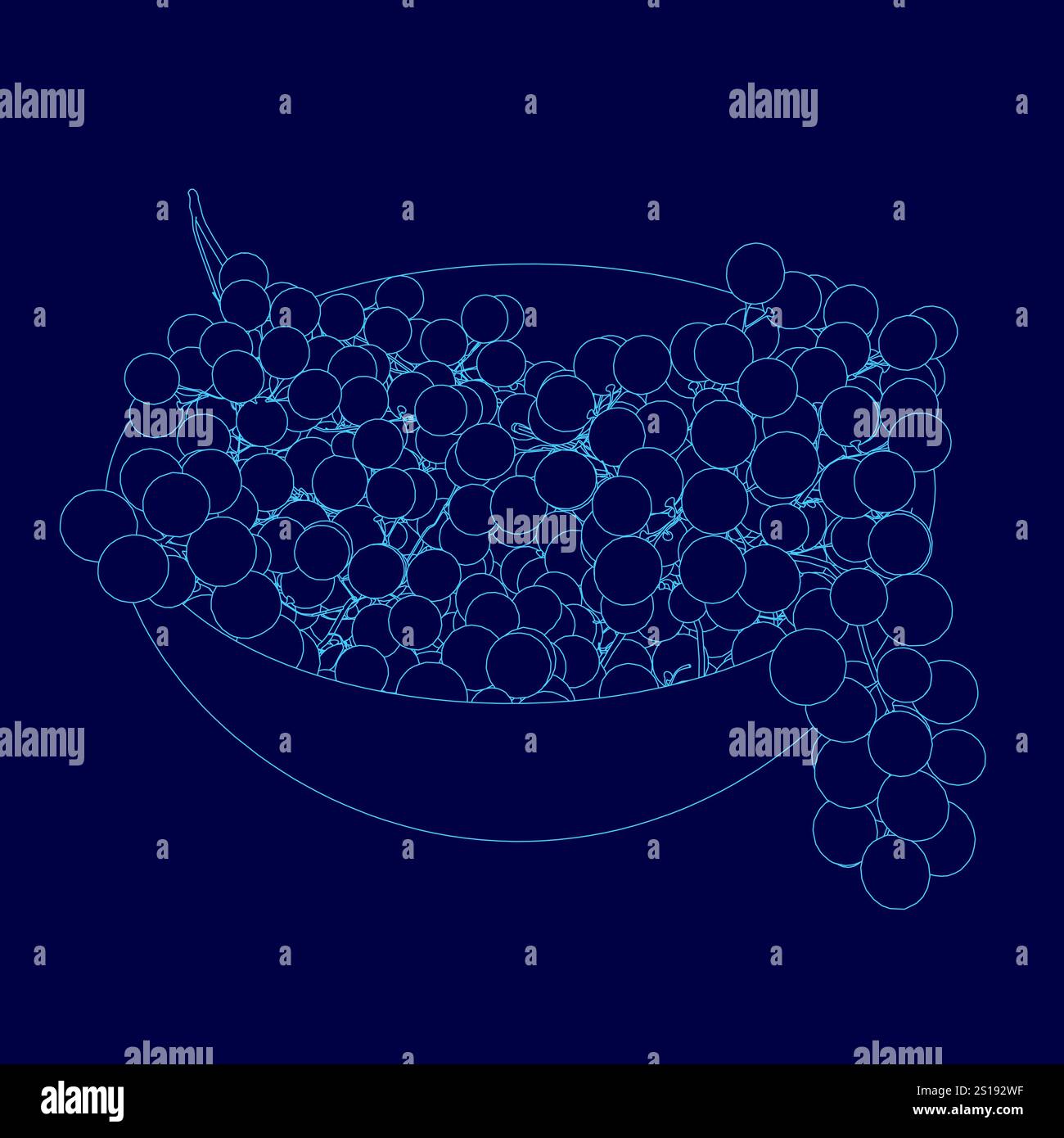 Blue image of grapes in a bowl. The grapes are shown in a stylized way ...