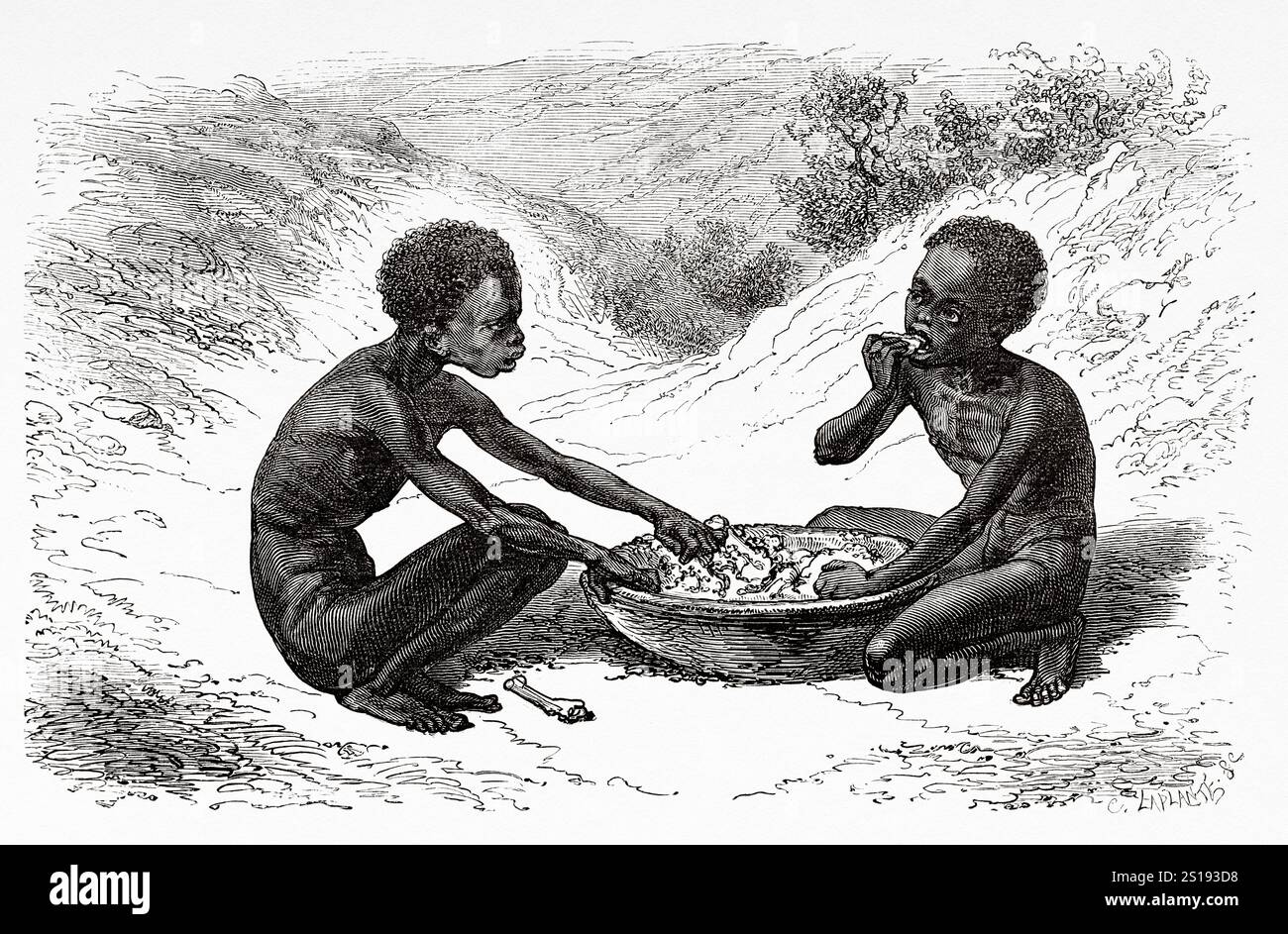 Young beggars from the Kisii people. East Africa. Drawing by Alphonse ...