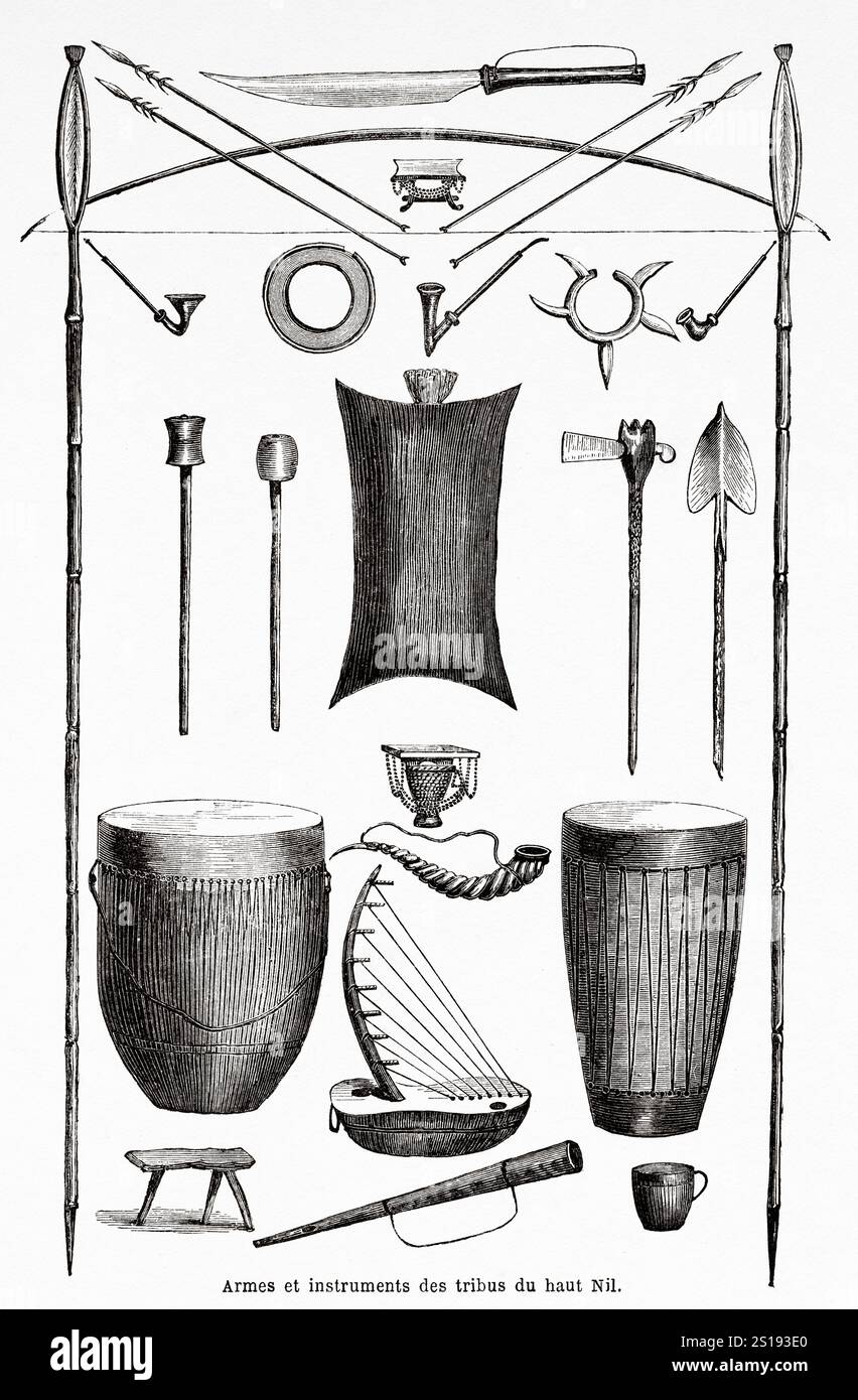 Weapons and instruments of the tribes of the upper Nile. East Africa ...