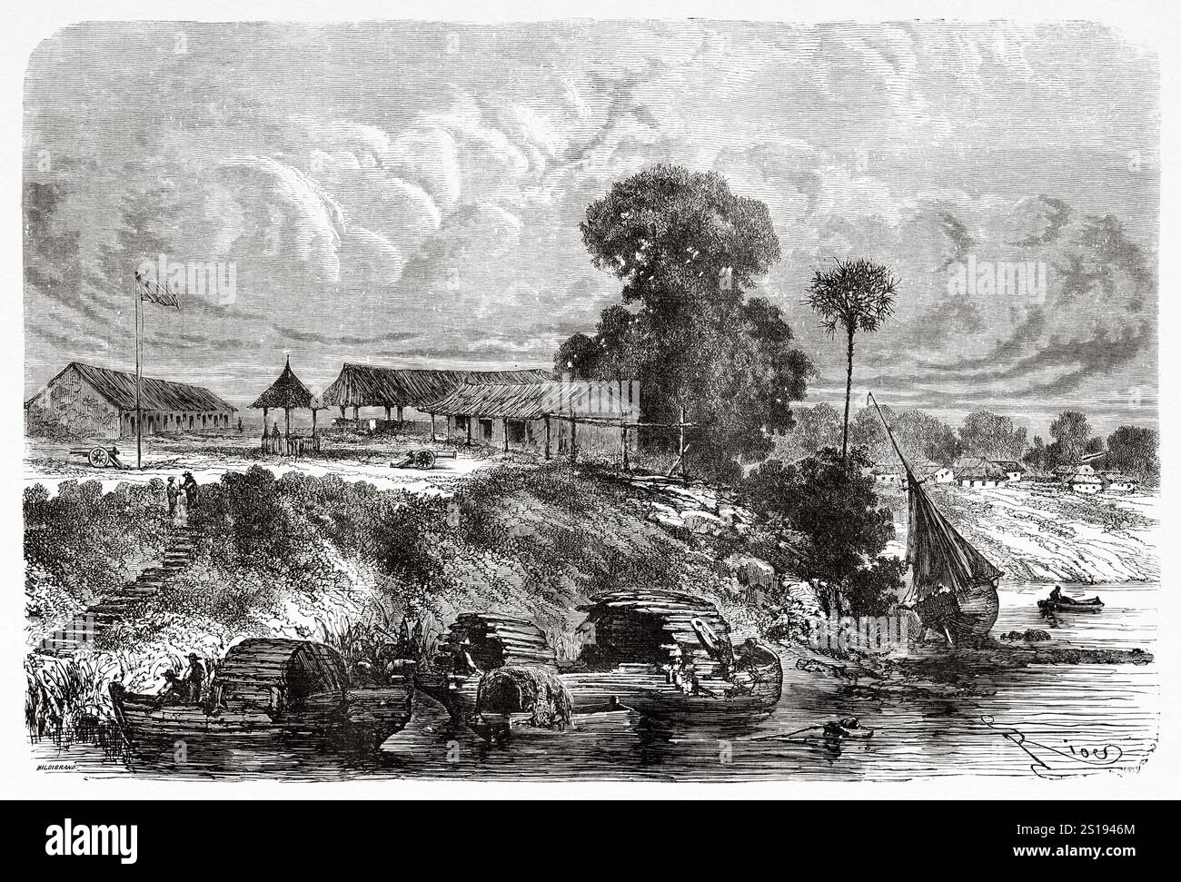 View of the post and the village of Tabatinga, banks of the Amazon River, Amazon state. Brazil ...