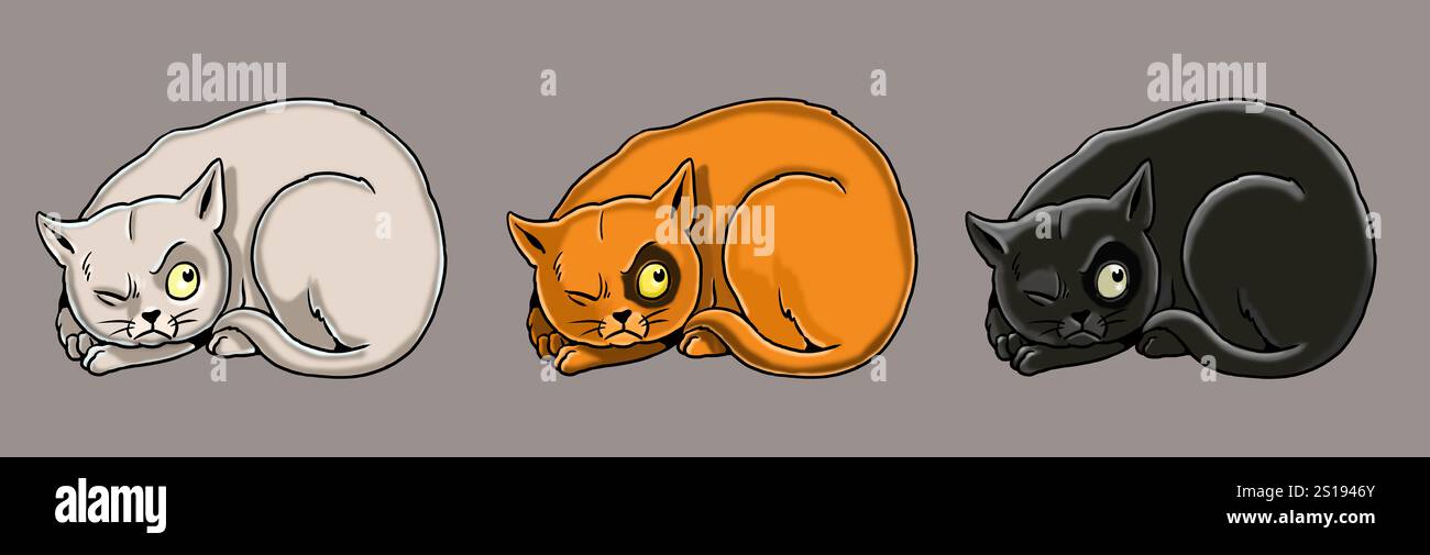 Set of funny cartoon cats. Cartoon animal characters. Handmade drawing ...