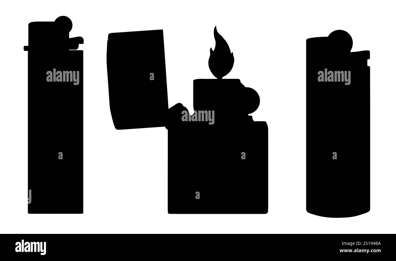 Outline drawing of a lighter. Different types of lighters. Handmade ...