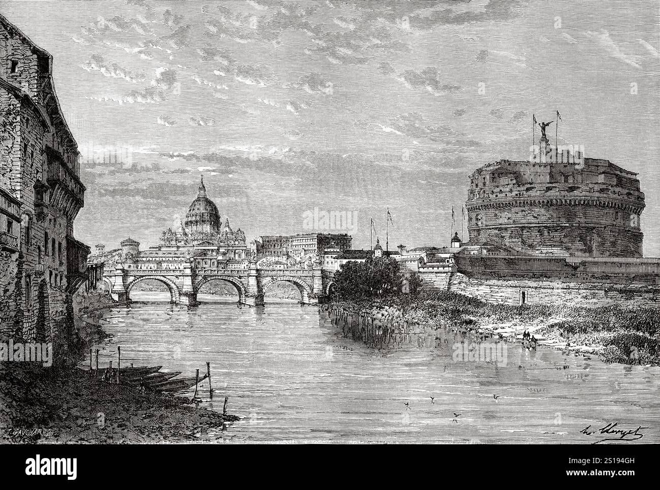 Castel Sant'Angelo and Bridge of the Holy Angel with St Peter's Dome in ...