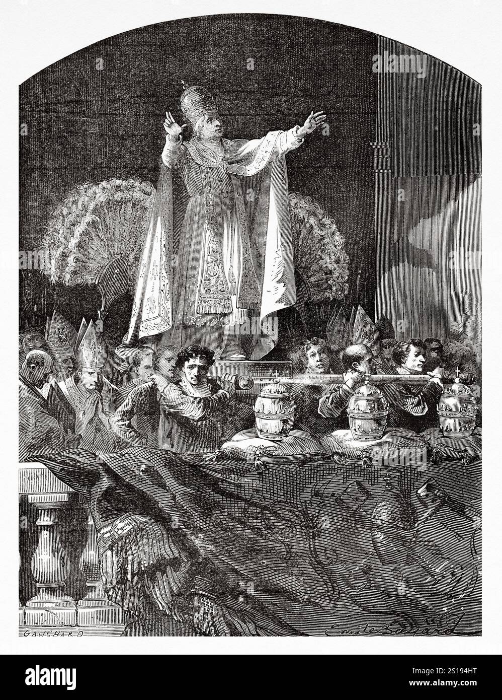 Pope Pius IX performing the benediction in the loggia, Vatican. Rome ...