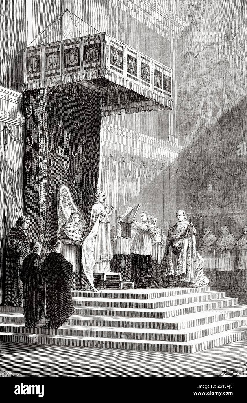 Pope Pius IX officiating in the Sistine Chapel, Vatican. Rome. Italy ...