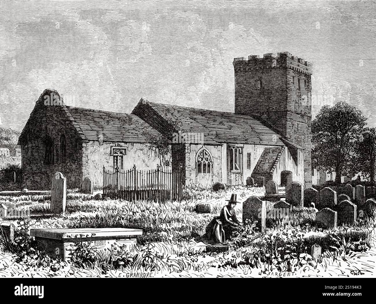 Welsh cemetery, Wales, drawing by Eugene Grandsire (1825-1905) Travel ...