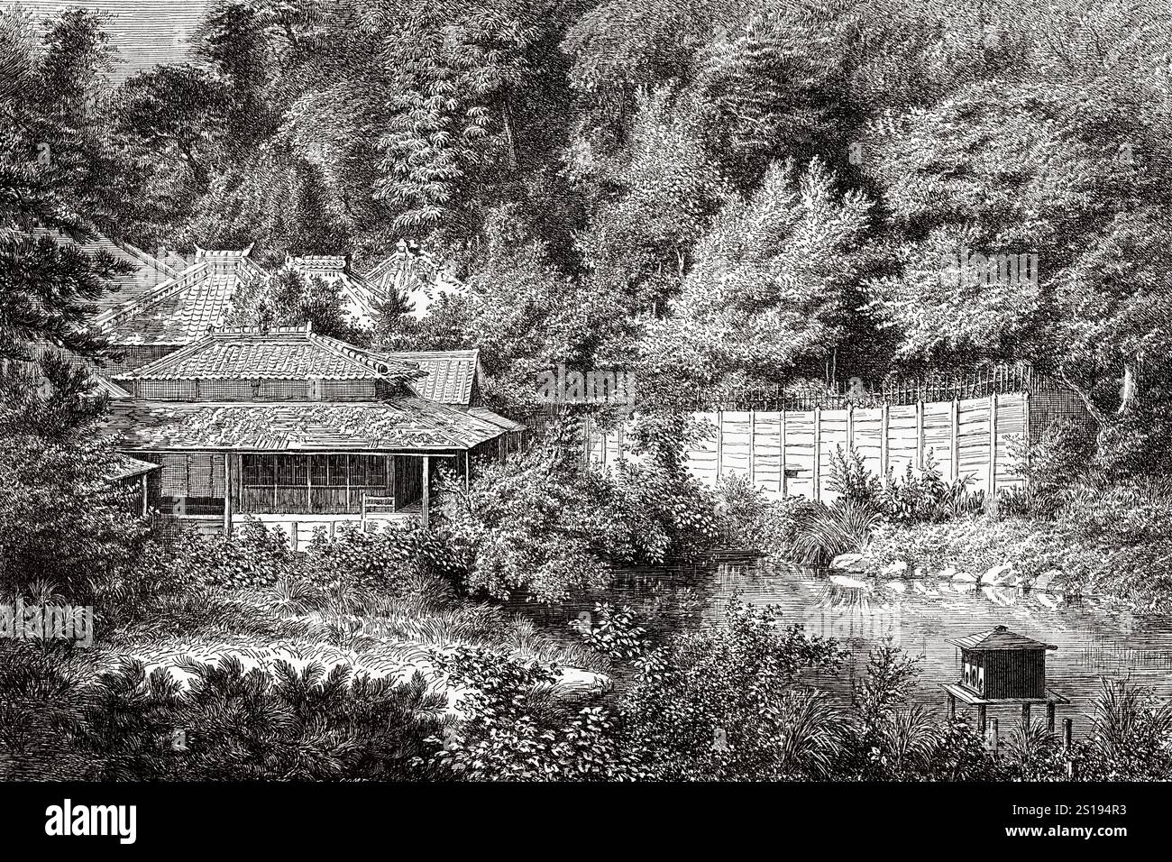 Veranda of the English legation in Tokyo. Japan. Drawing by Lancelot ...