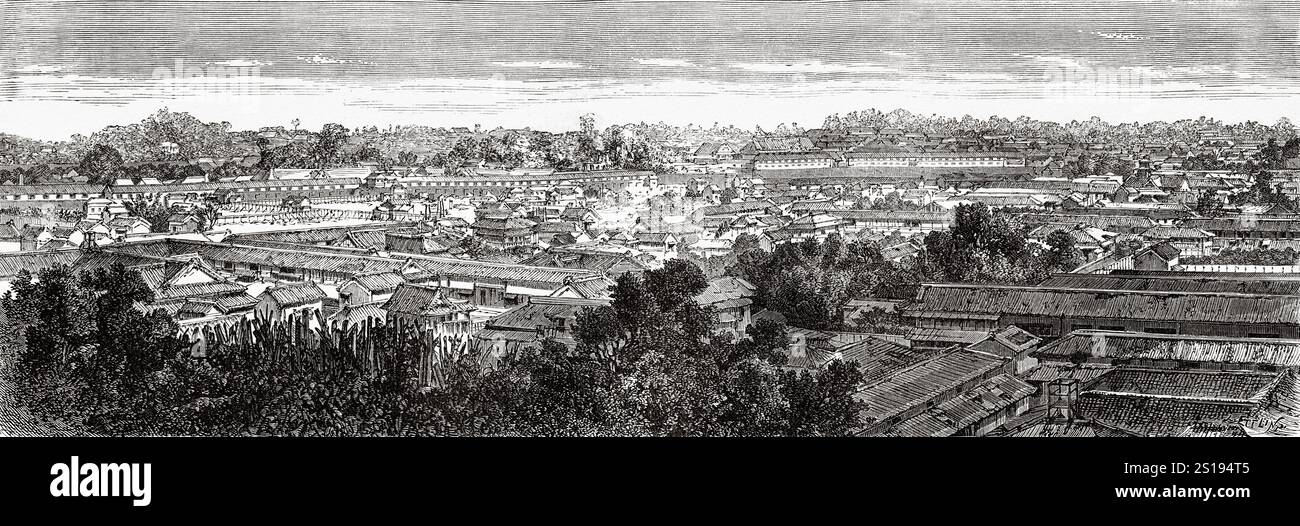 Old panoramic general view of the Japanese city of Tokyo. Japan ...