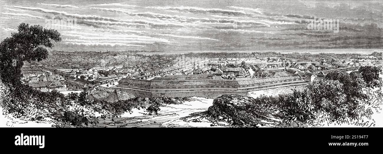 Old panoramic general view of the Japanese city of Tokyo. Japan ...