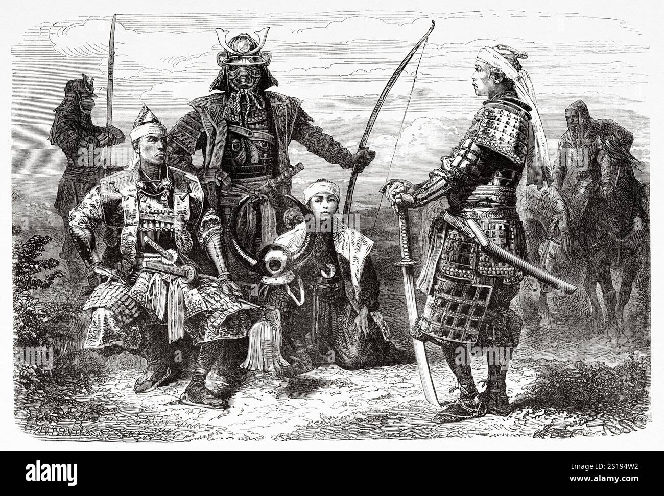 Samurai warriors. Japanese general, officers and page. Ancient war ...