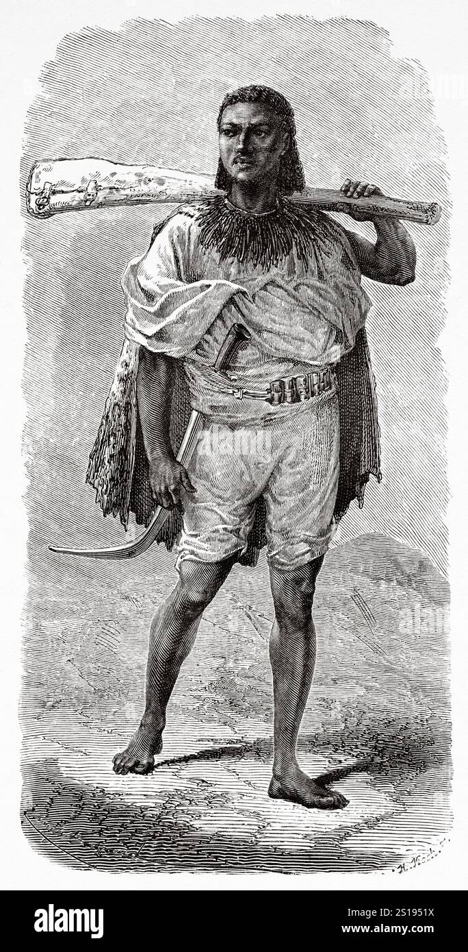 Abyssinian rifleman, Ethiopia. East Africa, drawing by Emile Bayard ...