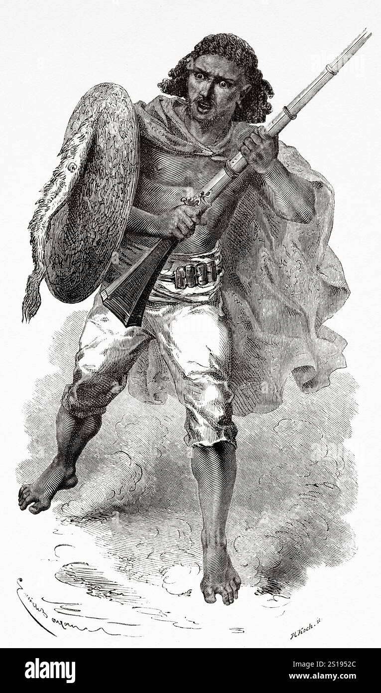 Abyssinian gun soldier, Ethiopia. East Africa, drawing by Emile Bayard ...