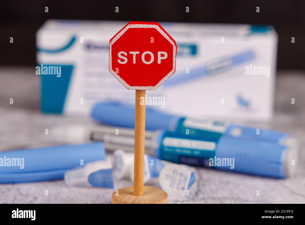 Wooden Stop Sign and Ozempic 1 ml Medications in Barcelona, Spain ...