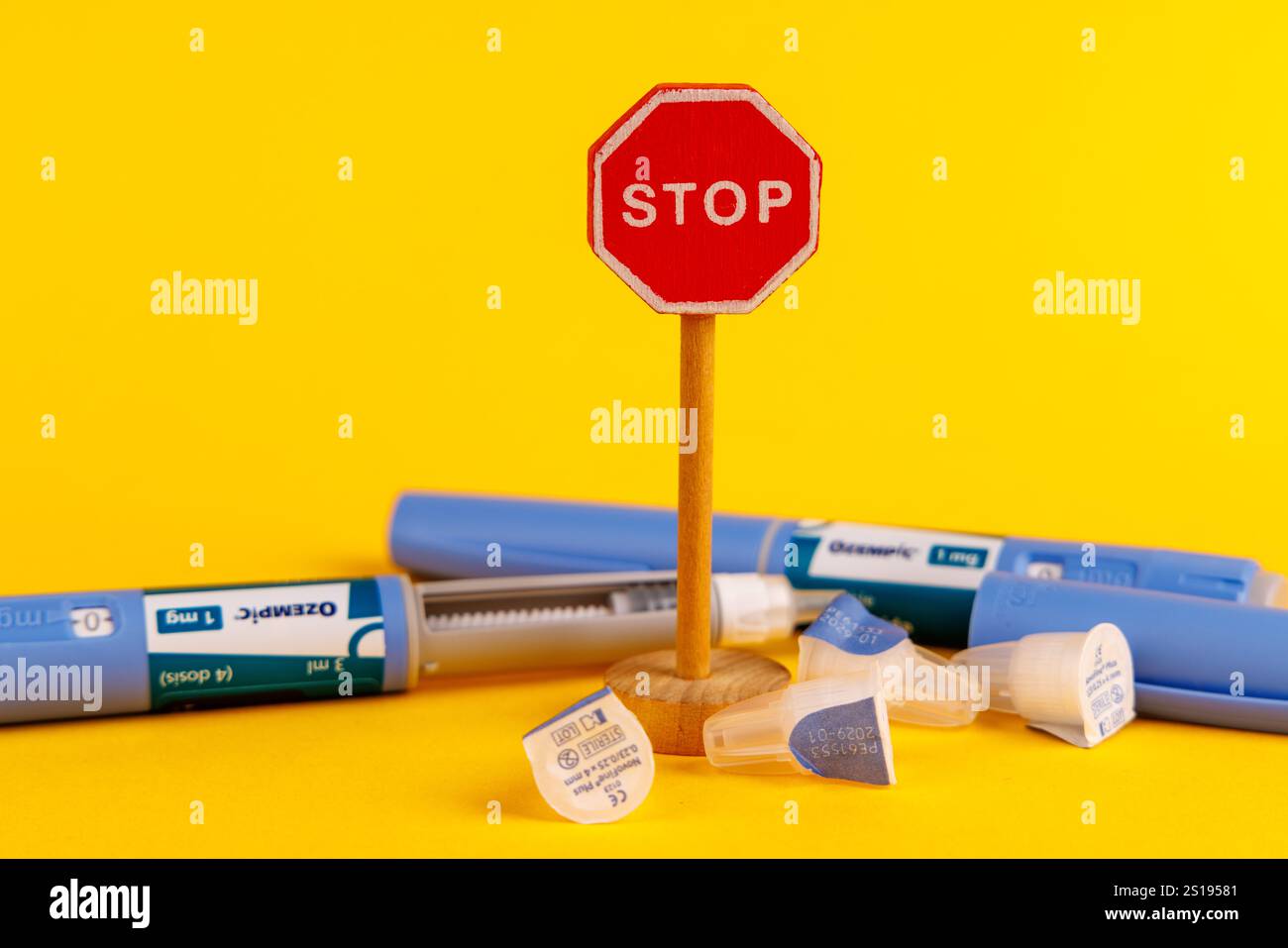 Wooden Stop Sign Next to Ozempic 1 ml and Semaglutide Medications on ...