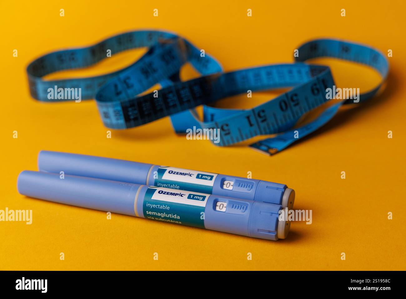 Top View of Ozempic 1 ml Medication Pens and Blue Measuring Tape on ...